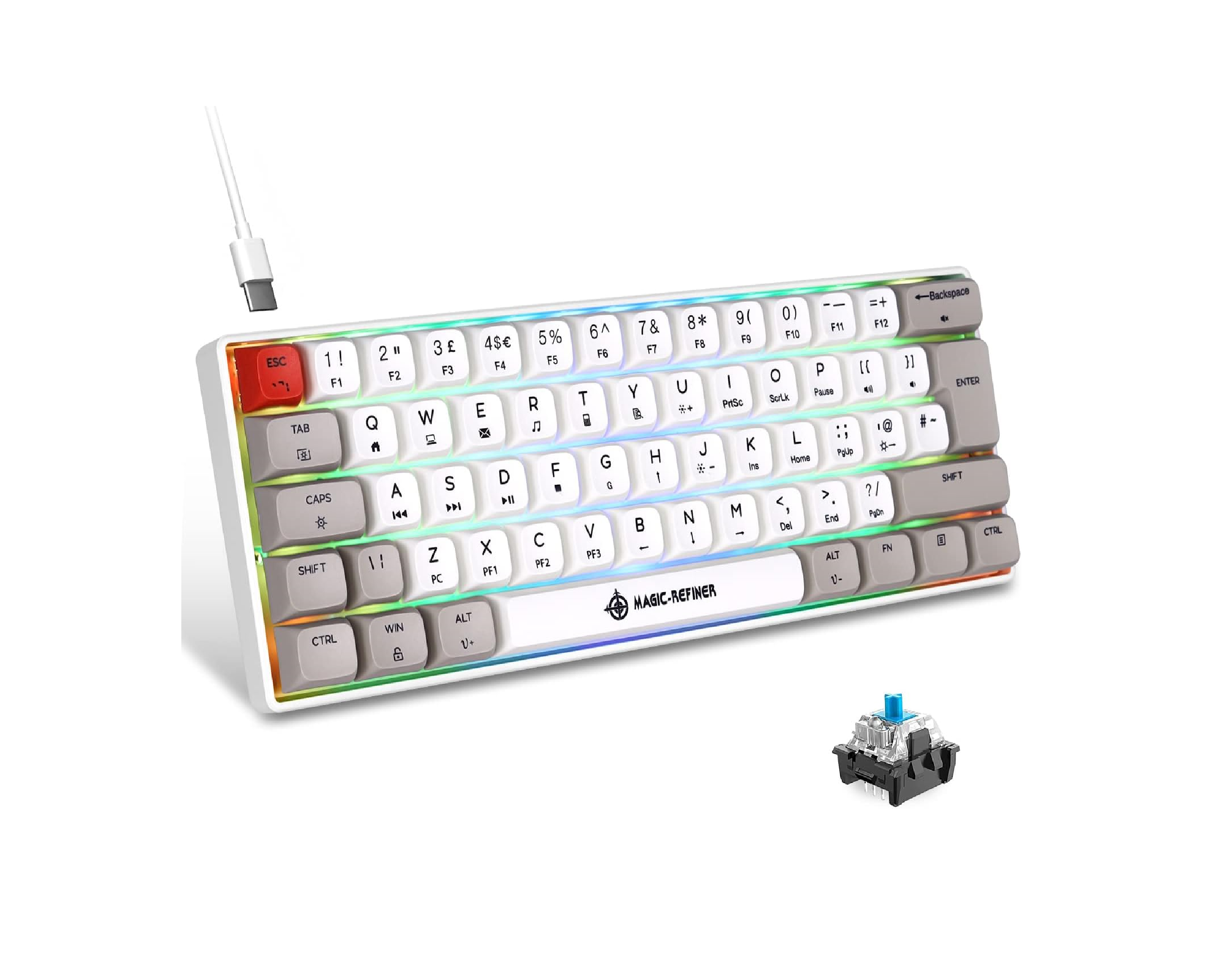 MAGIC-REFINER MK22 UK Layout 60% RGB Mechanical Gaming Keyboard - Blue ...