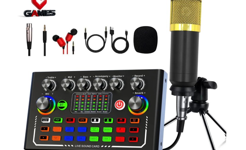 F009+BM800 Live Sound Card Audio Microphone & Mixer Kit - CS Net Games